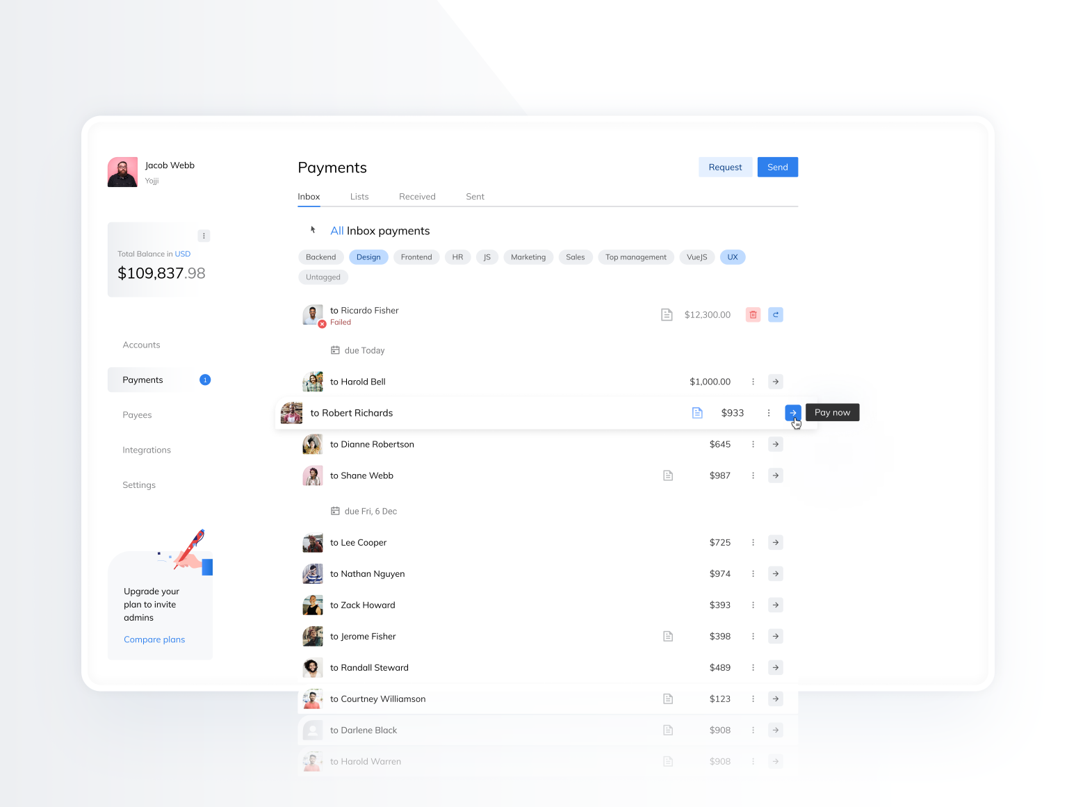 VALA Payment System. Inbox payments. by Vitalina Lytvyn on Dribbble
