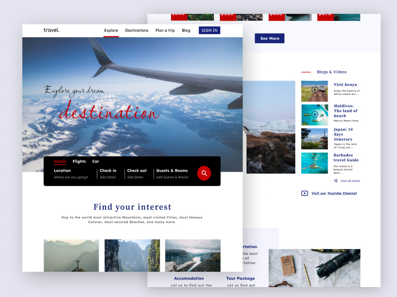 Travel website landing page by Muhammad Mehbubur Rahman on Dribbble