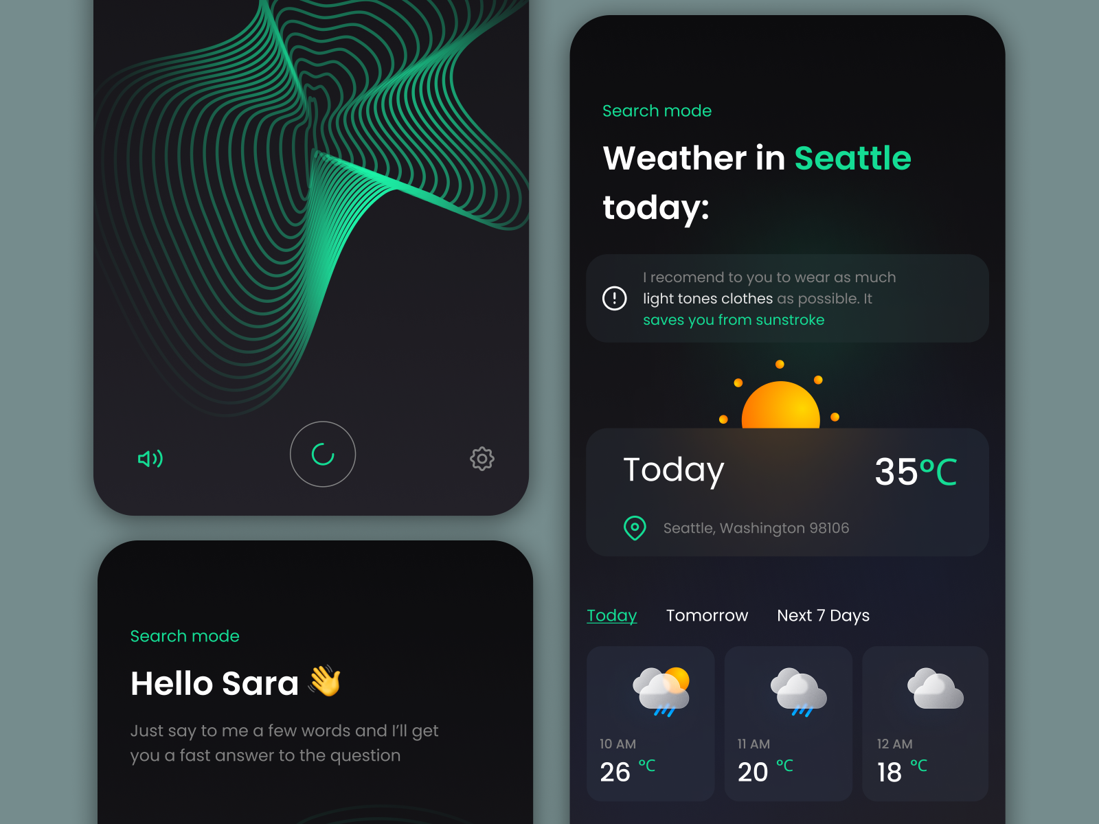 Weather App UI Concept | Voice Assistant by Eleonora Sorokina on Dribbble