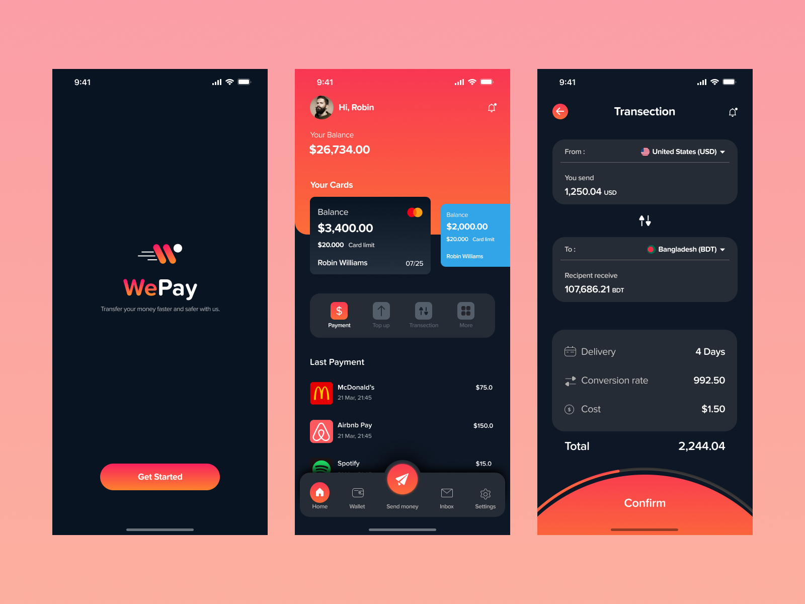 WePay- A money transferring mobile app by Joty Chowdhury on Dribbble