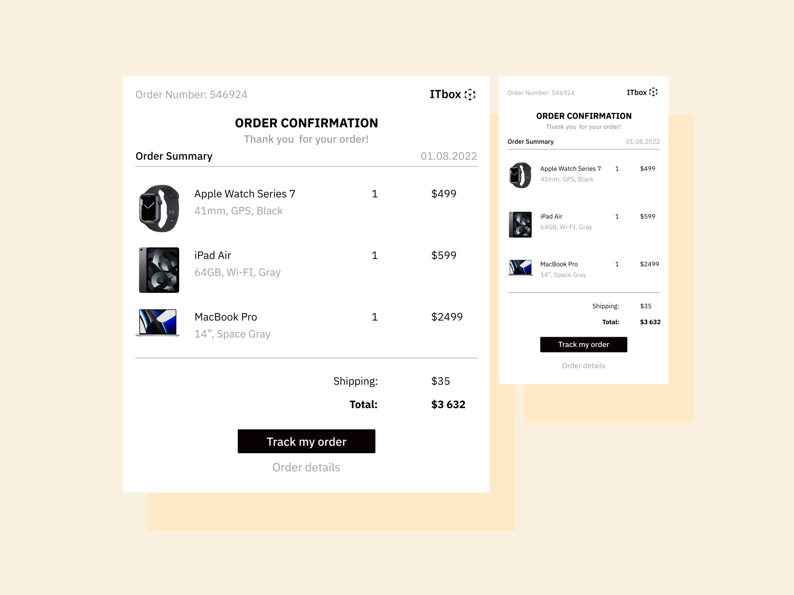 Daily UI 017 - Order Confirmation by Evgeniy Mironov on Dribbble