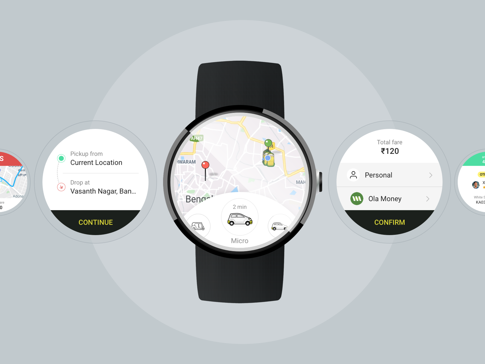 Ola app smart watch app ui concept by Jobish KM on Dribbble