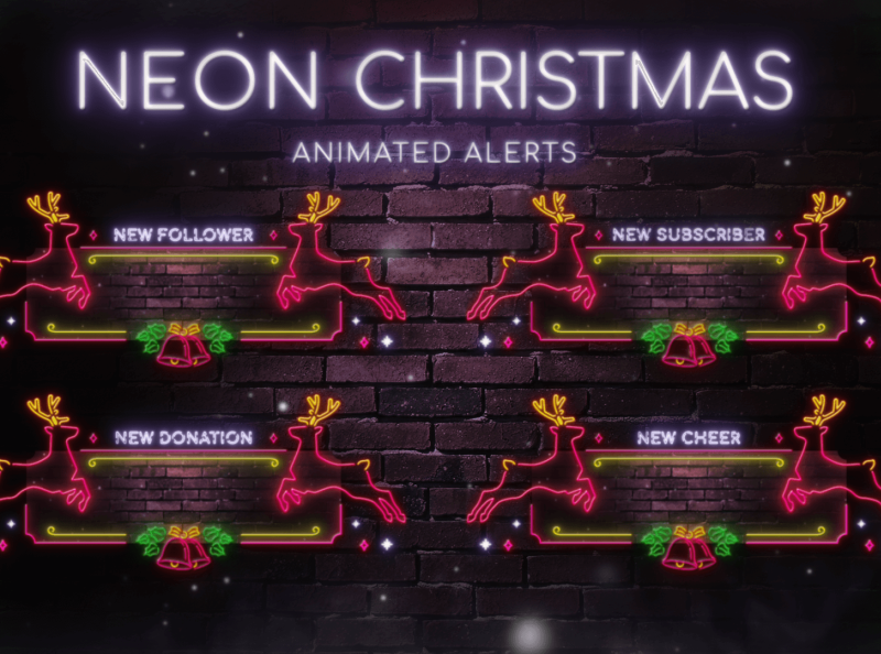 Neon Christmas Animated Twitch Alerts by kudos.tv on Dribbble