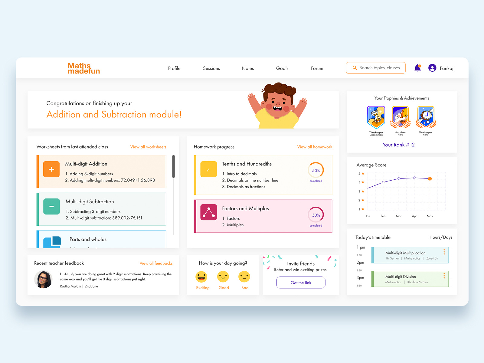 Kids E-learning dashboard by Ansar Khan on Dribbble