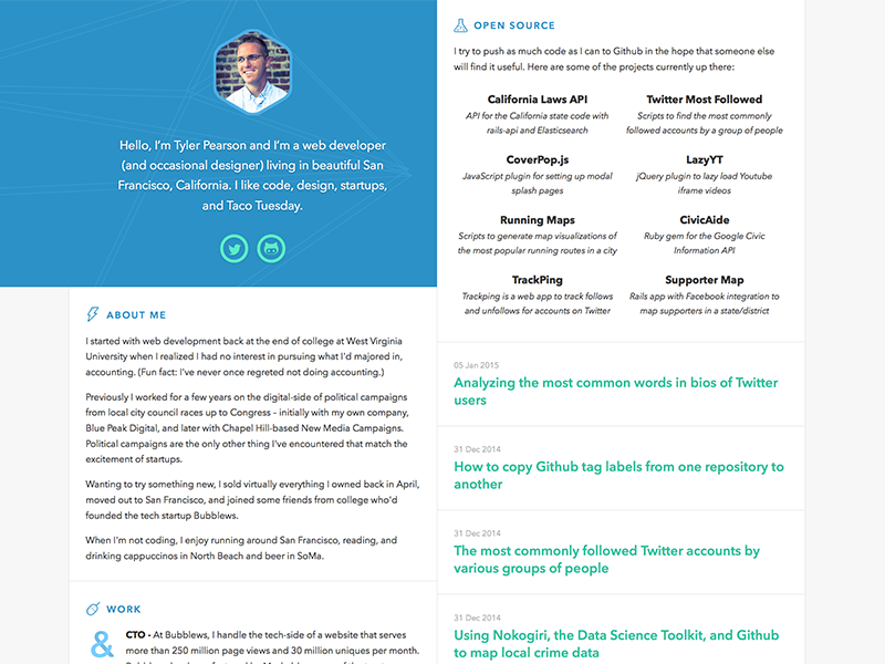 personal home page by Tyler Pearson on Dribbble