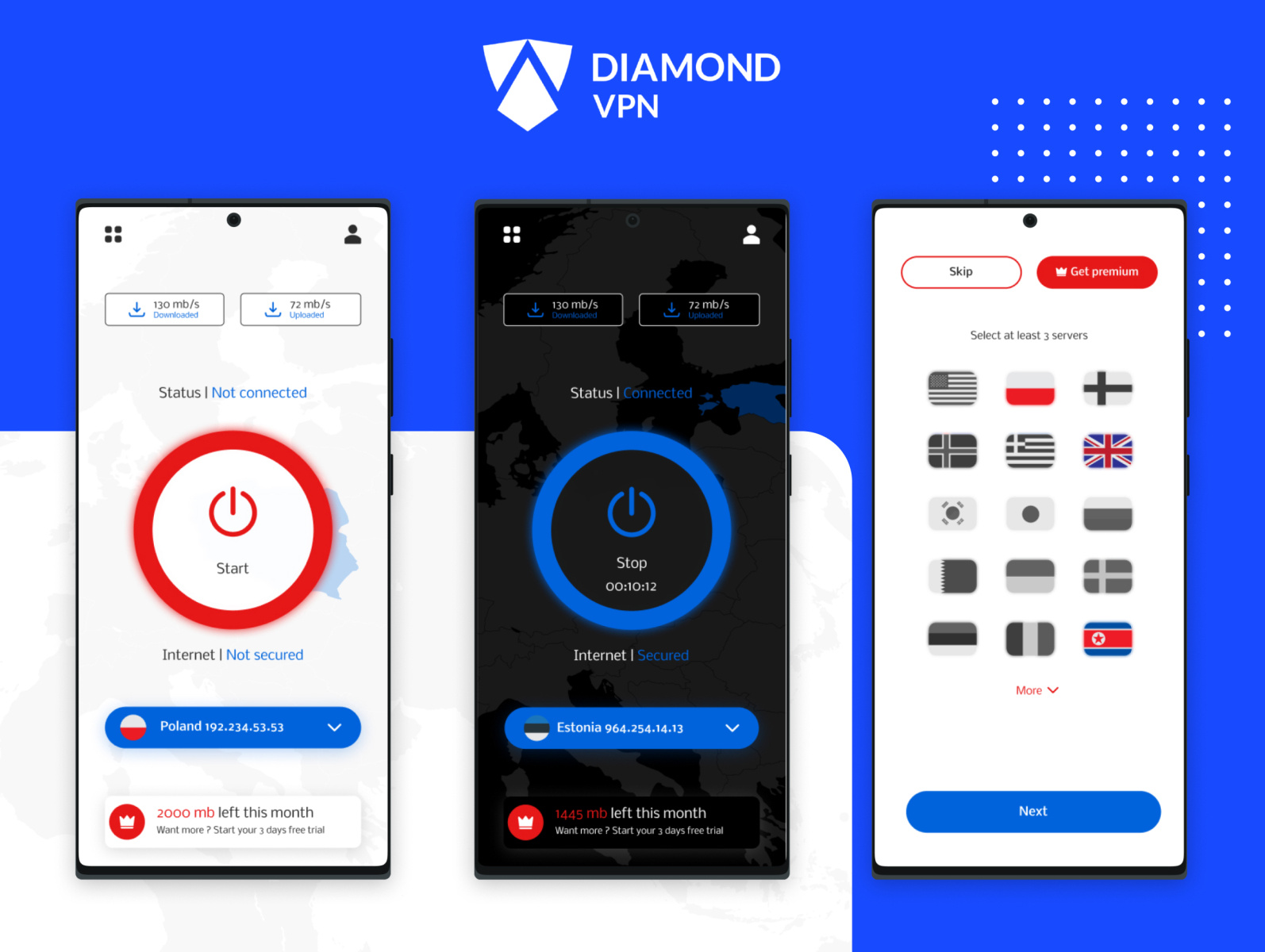 Diamond vpn app Ui design by Nick Kashcheiev on Dribbble