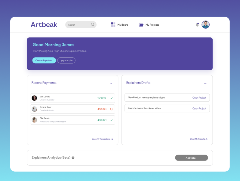 Artbeak Dashboard by Bara Adwan on Dribbble