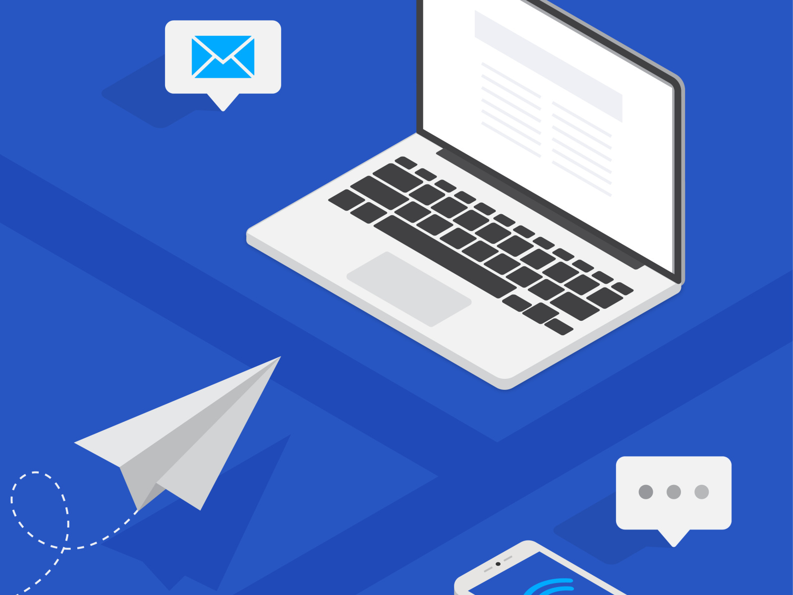 Isometric graphic of laptop, paper airplane, email notification, by ...