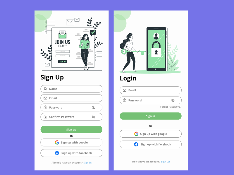Sign up and login screen by Ramish Benoit on Dribbble