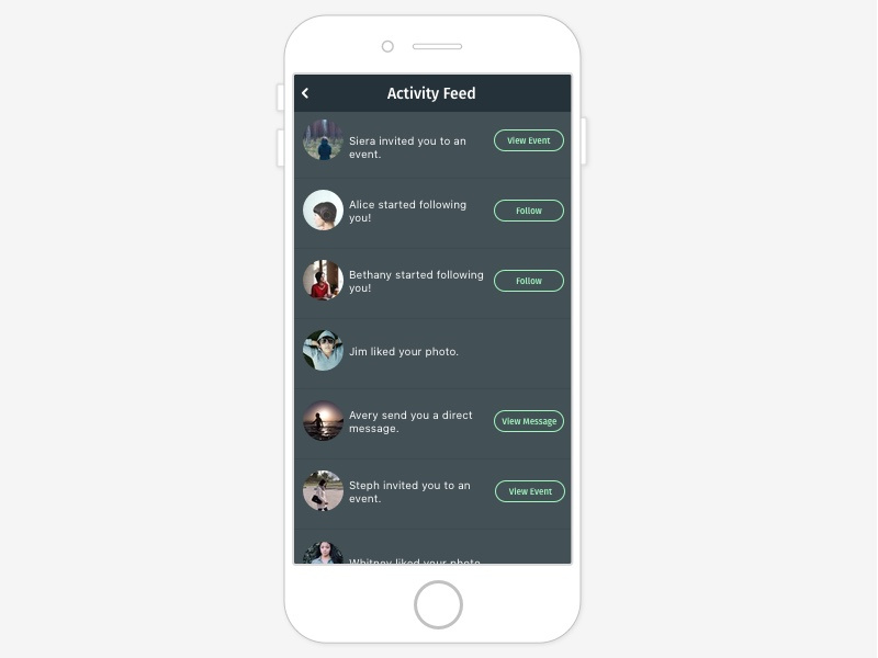 Daily UI #047 : Activity Feed by Gabby Kibrick on Dribbble