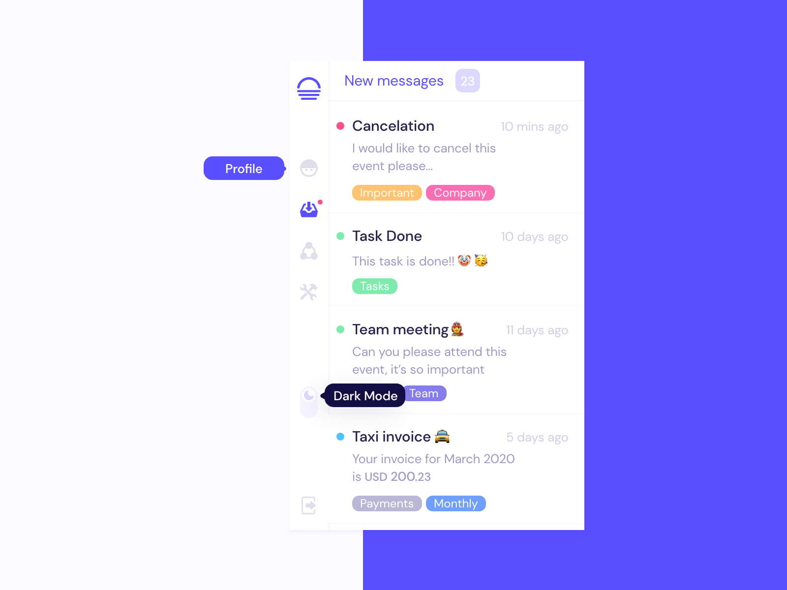 Inbox Module UI by Biciklet on Dribbble
