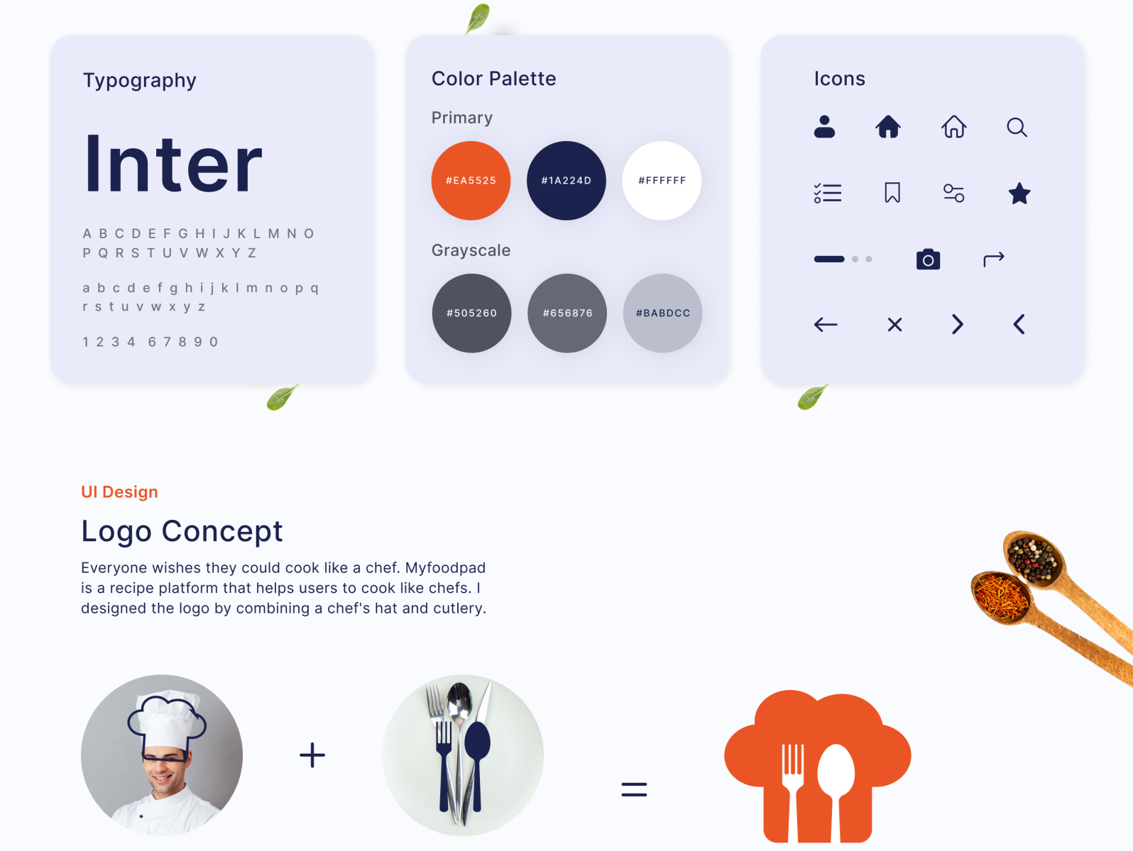 Style guide for Myfoodpad recipe app design by Vaishali Rajput on Dribbble