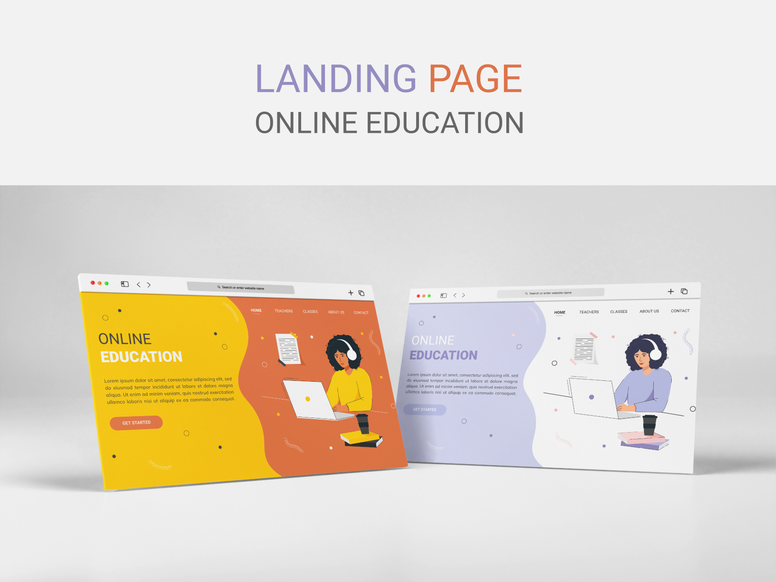 Landing page. Cute girl in flat style takes online education by Anna ...