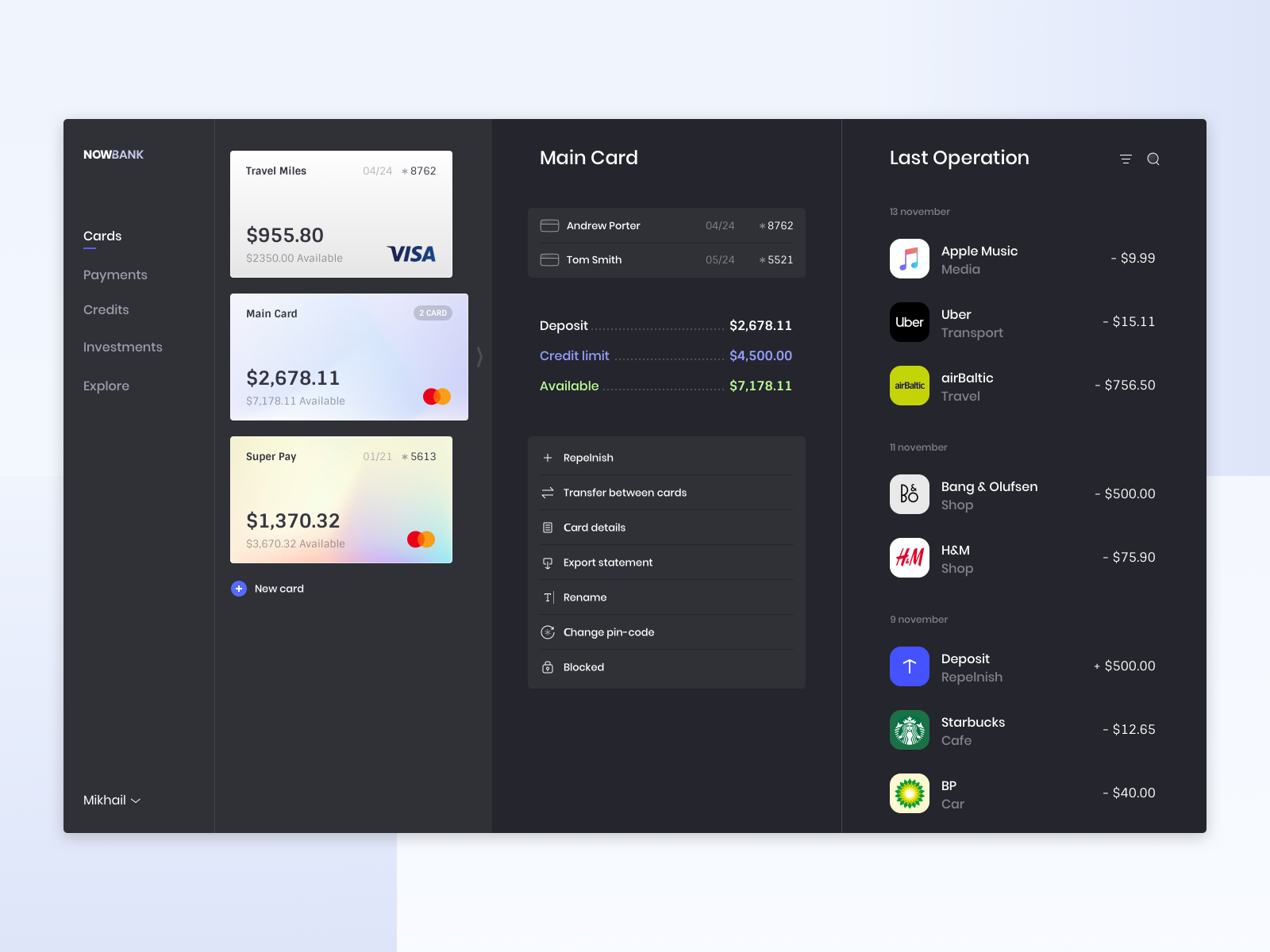 Cards. Desktop Bank Concept by Mikhail Skvortsov on Dribbble