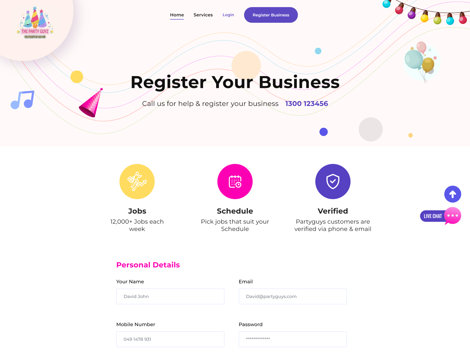 Party Guys Registration Page by 736 Pixels on Dribbble