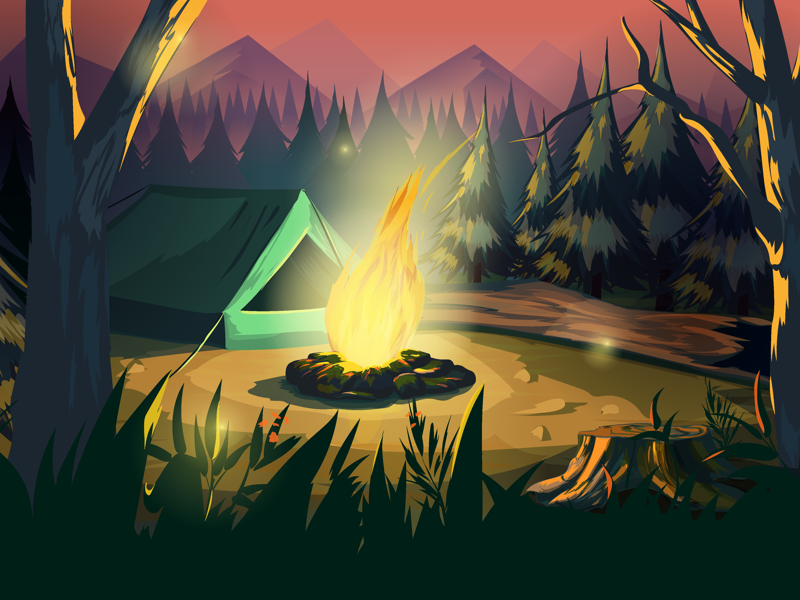 Camping in the night by 2d vill on Dribbble