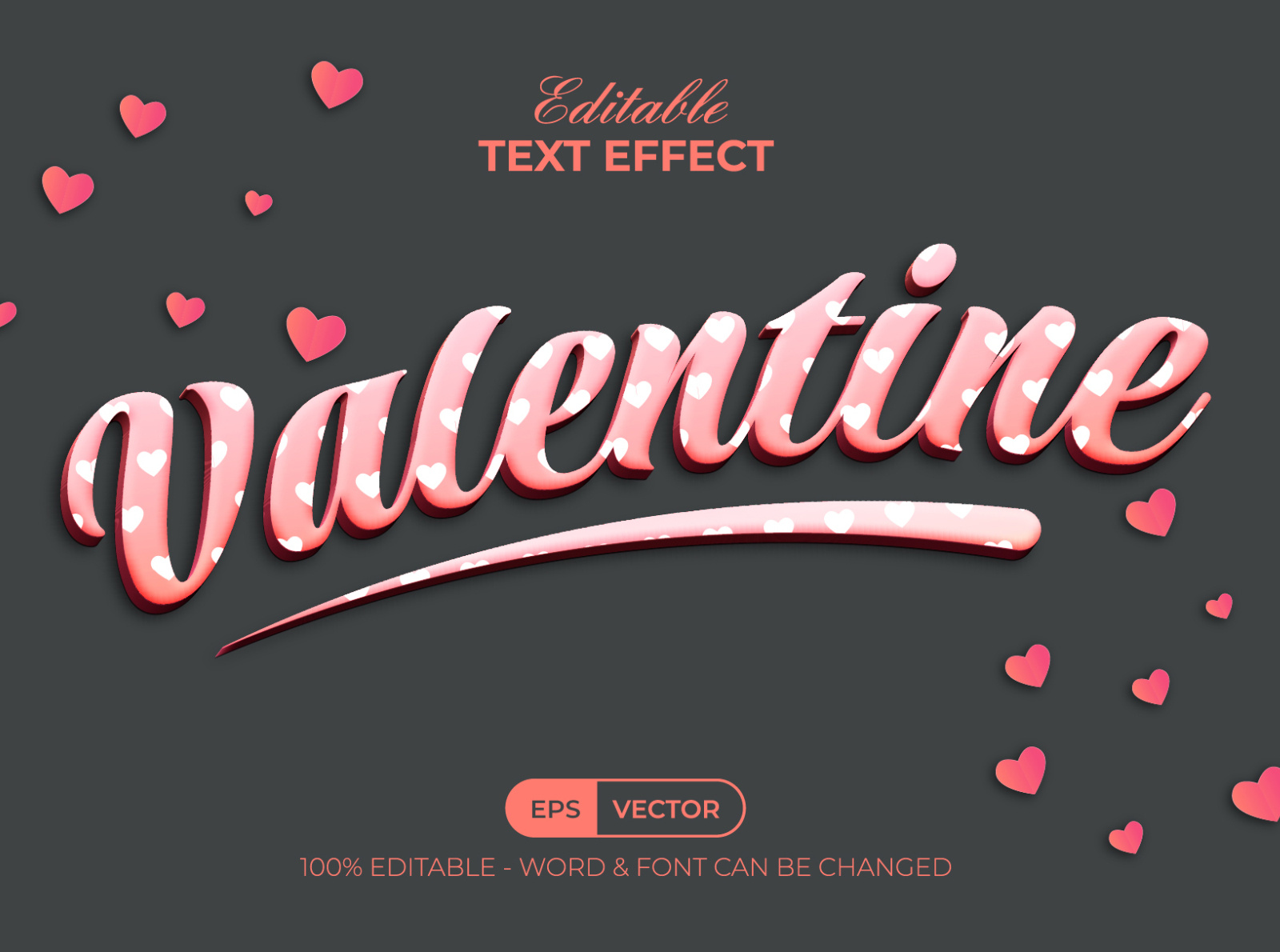 Valentine text effect heart pattern style for illustrator by Mockmenot ...