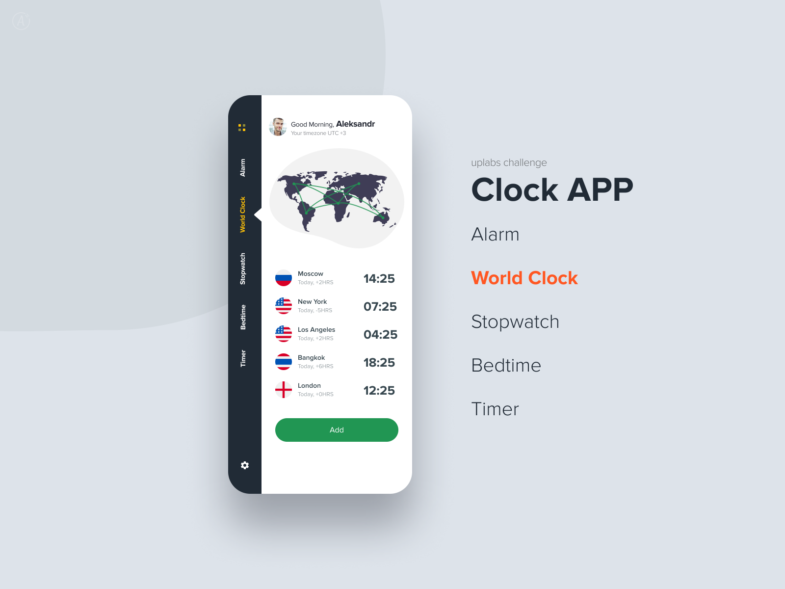 Clock APP (iOS) by Aleksandr Maliavka on Dribbble
