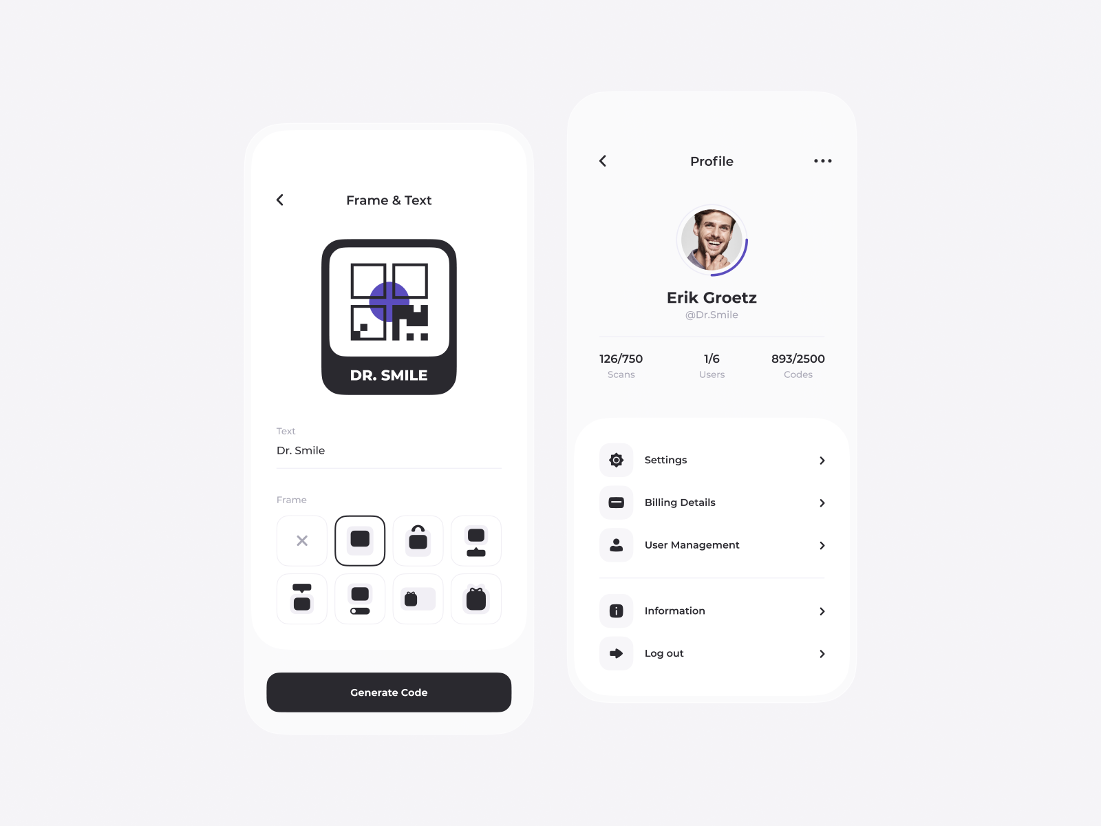 qr details & user profile by Anton on Dribbble