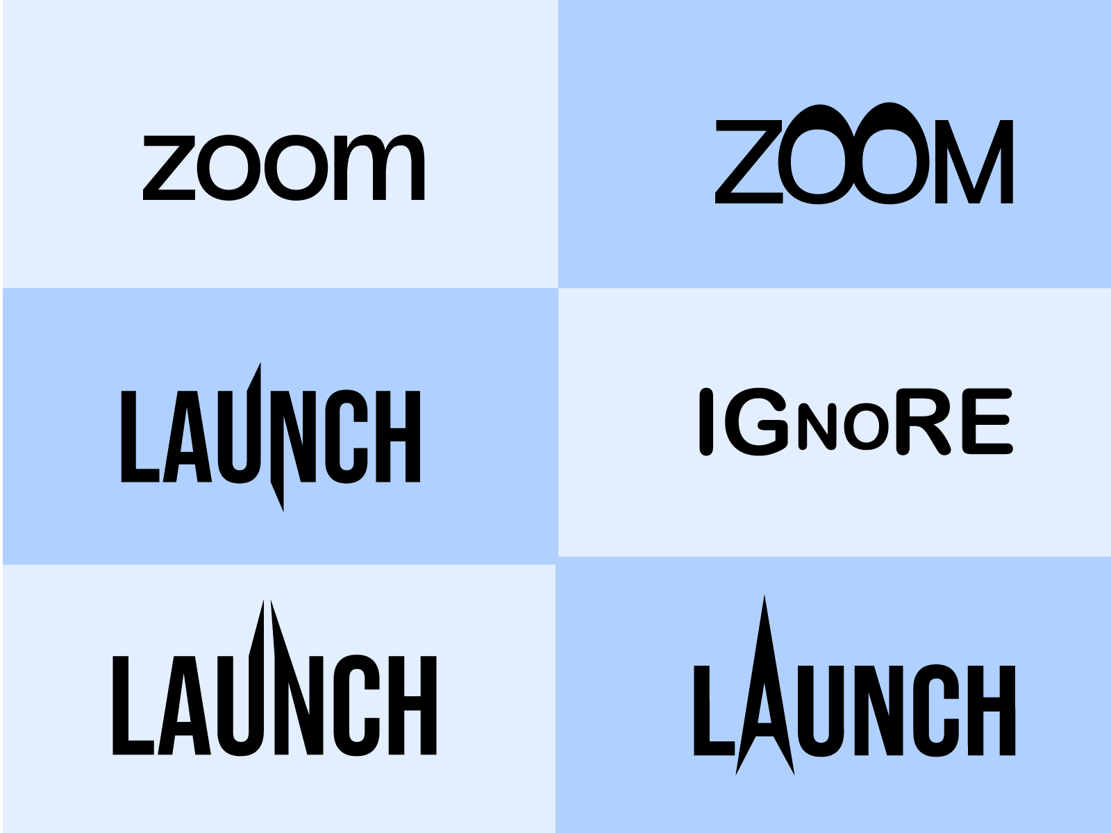 Logo wordmark designs for Zoom, Launch and Ignore by Nishtha Mahant on ...