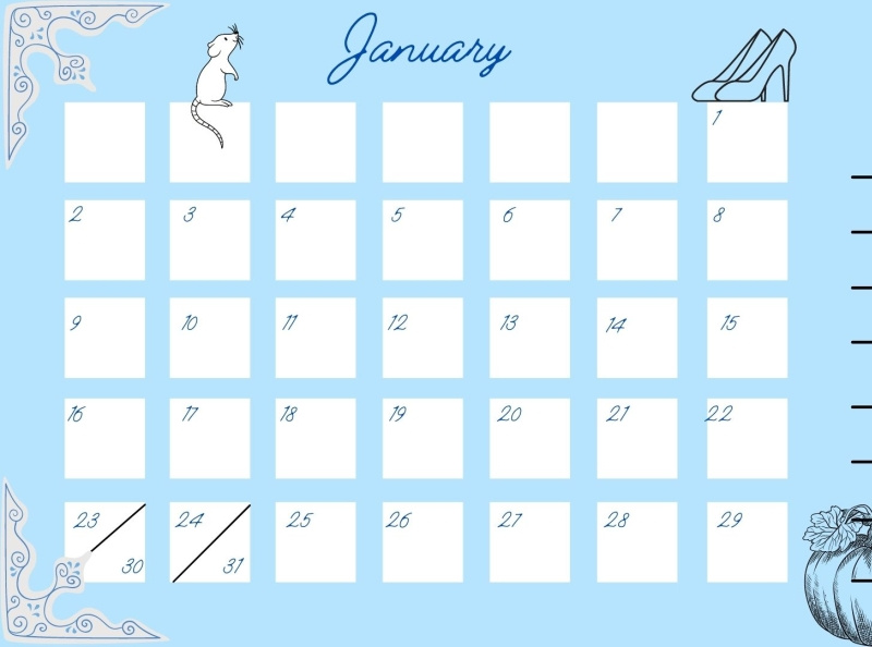 Cinder Princess Themed January 2022 Canva Calendar Template by Ciara ...