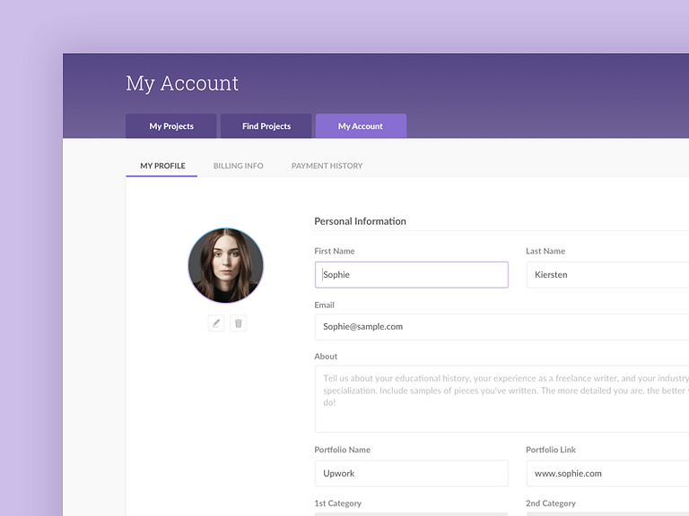 Profile Page by Anna H on Dribbble