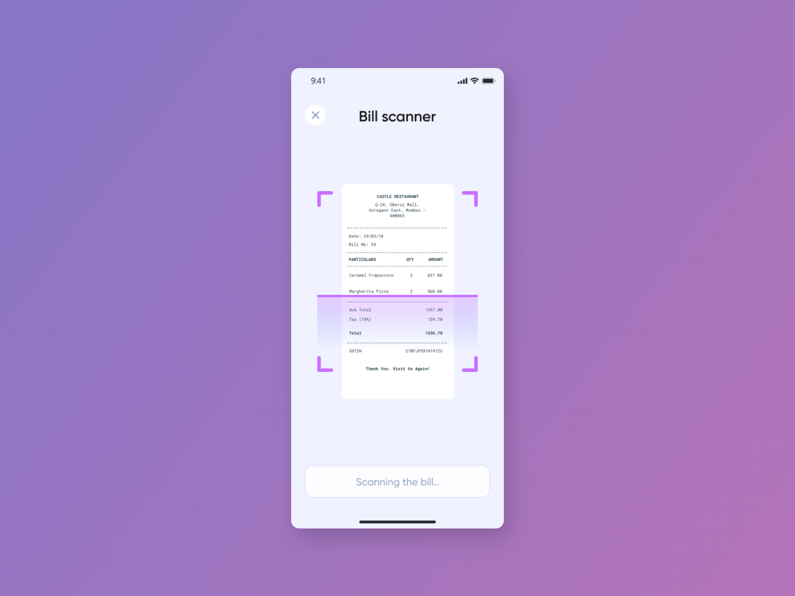 Daily UI 28: Bill Scanner by Derek on Dribbble