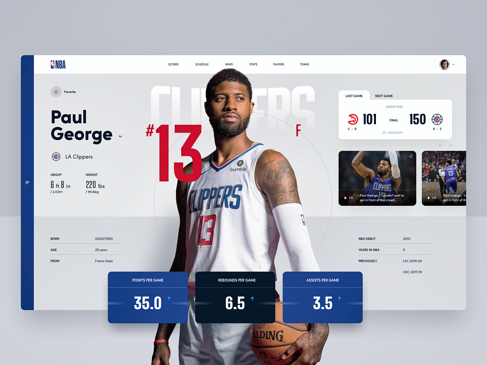 NBA Player Profile by Karol Kos for widelab on Dribbble