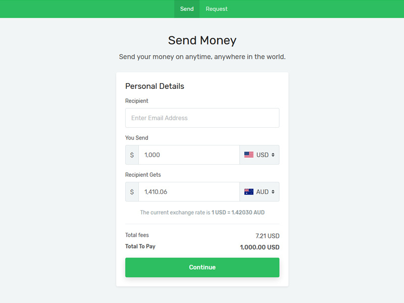 Send Money Page by Harnish Design on Dribbble