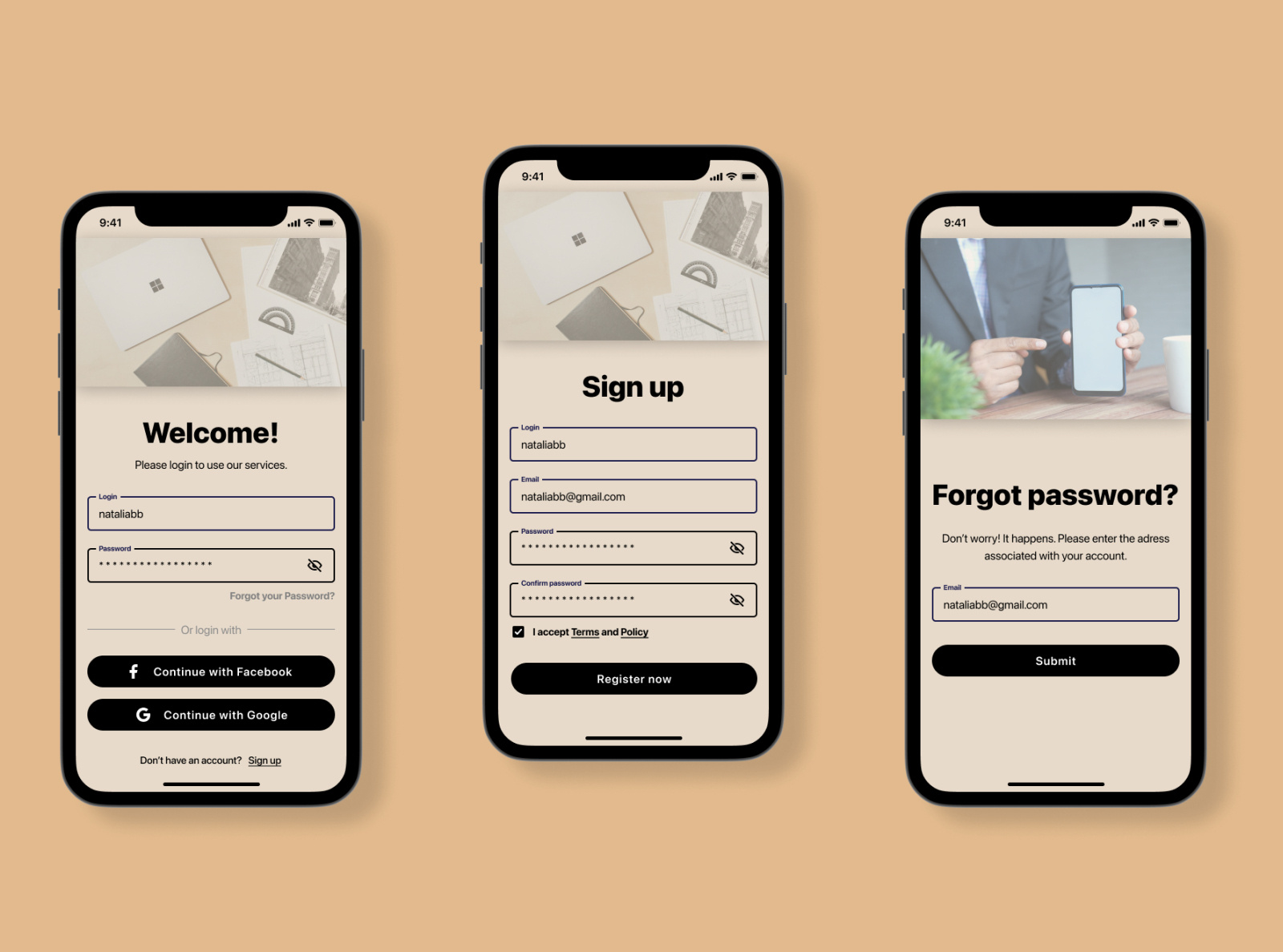 Mobile app Login and Sign up screen Design by Nataliia Lutsiv on Dribbble