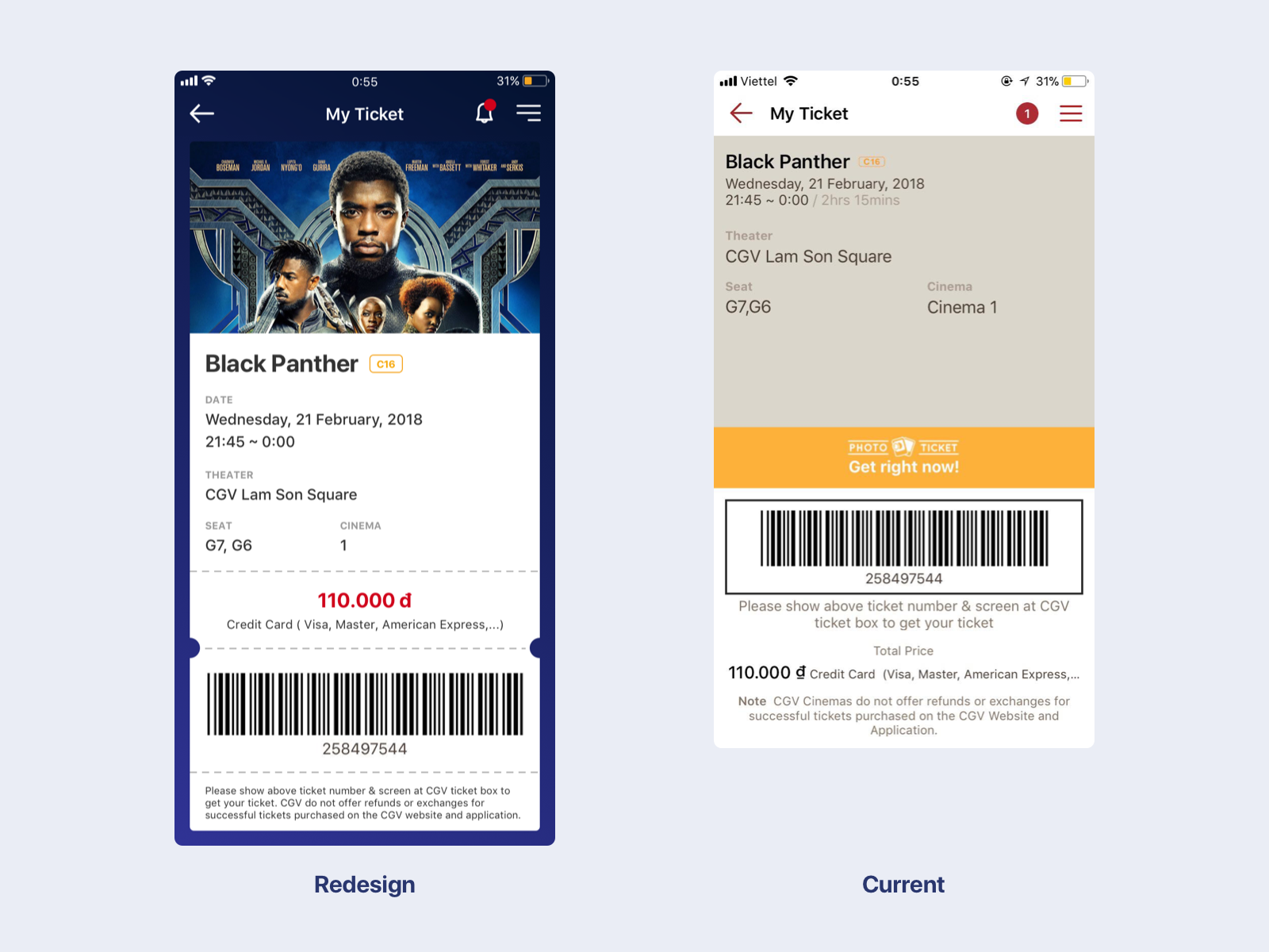 CGV Ticket Screen Redesign by Huy Phan on Dribbble