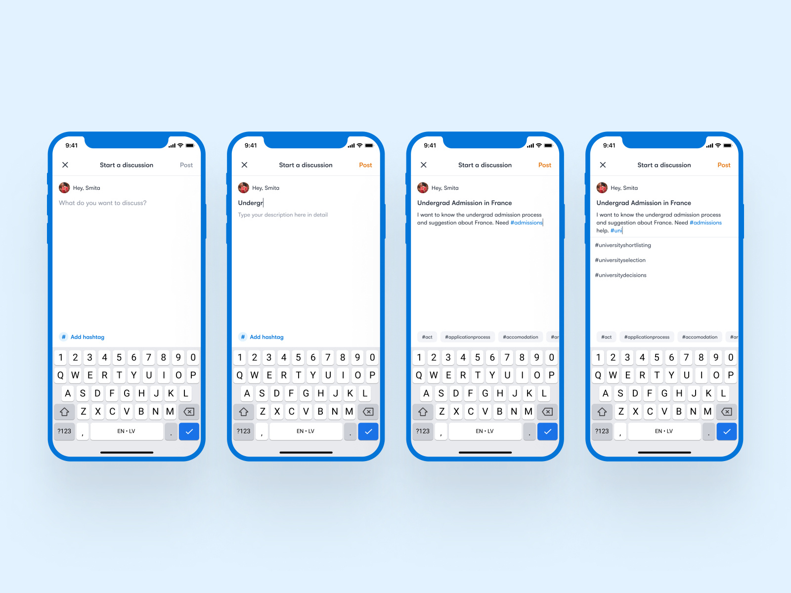 Adding Hashtags to a Post by Yocket on Dribbble