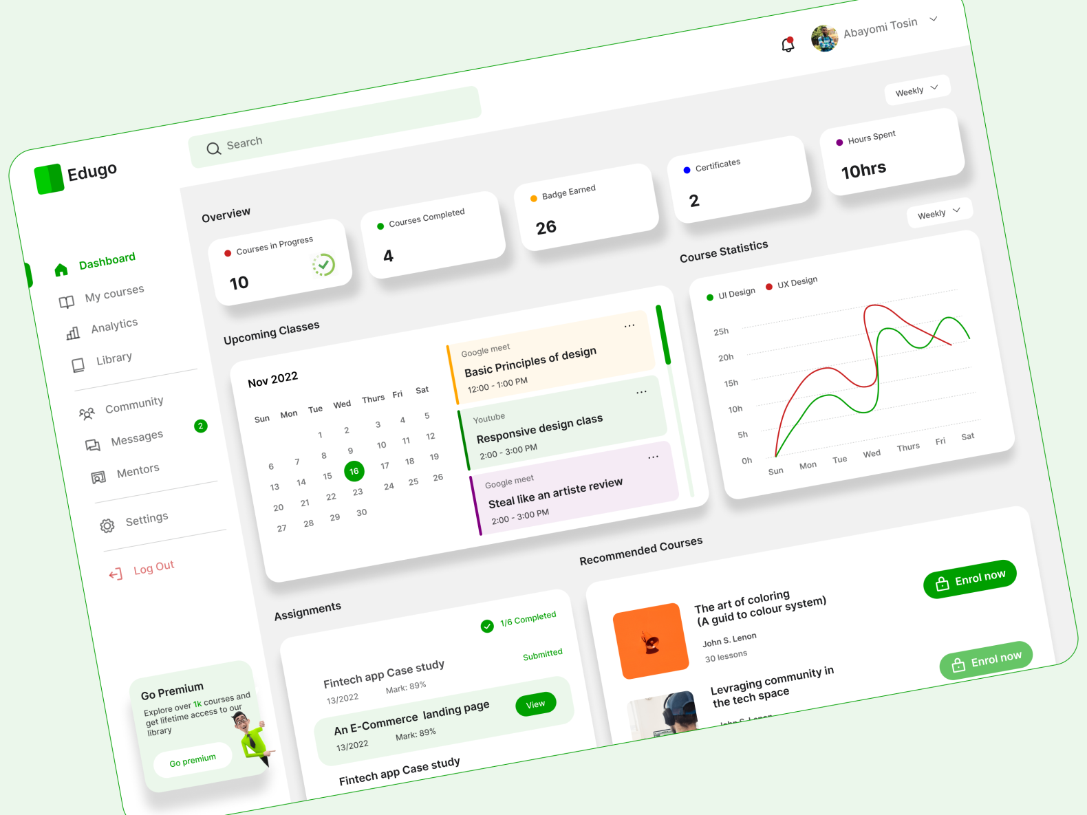 LMS Dashboard by Abayomi Tosin on Dribbble