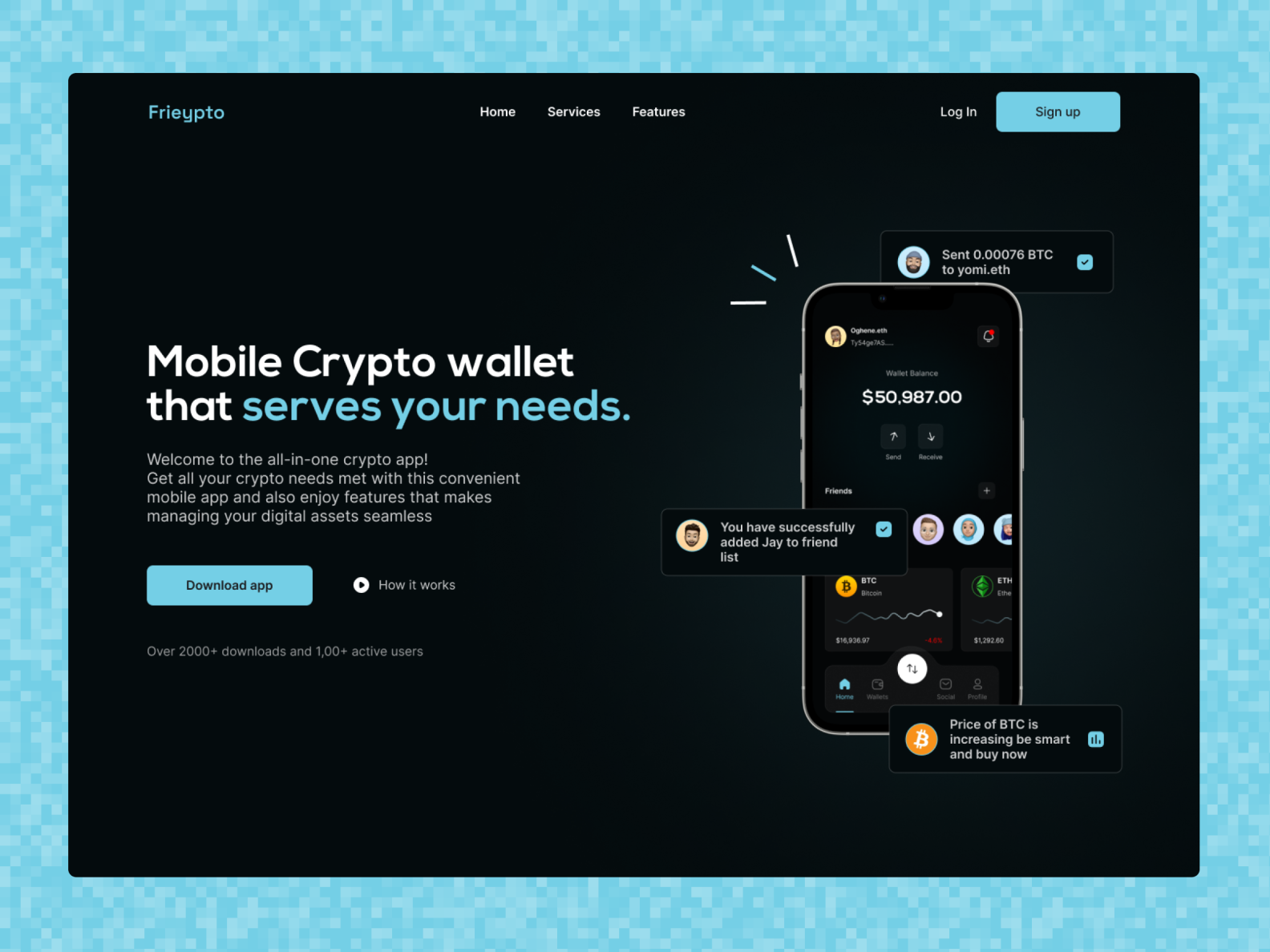 A mobile wallet website hero section design by Abayomi Tosin on Dribbble