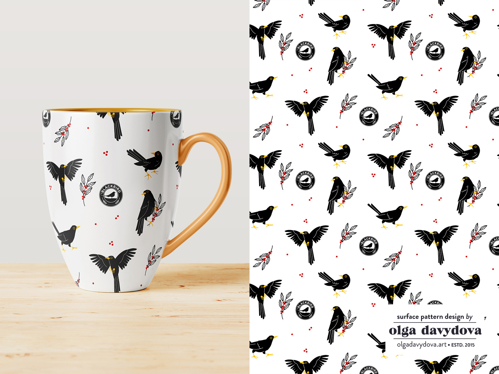 Blackbirds Pattern by Olga Davydova on Dribbble