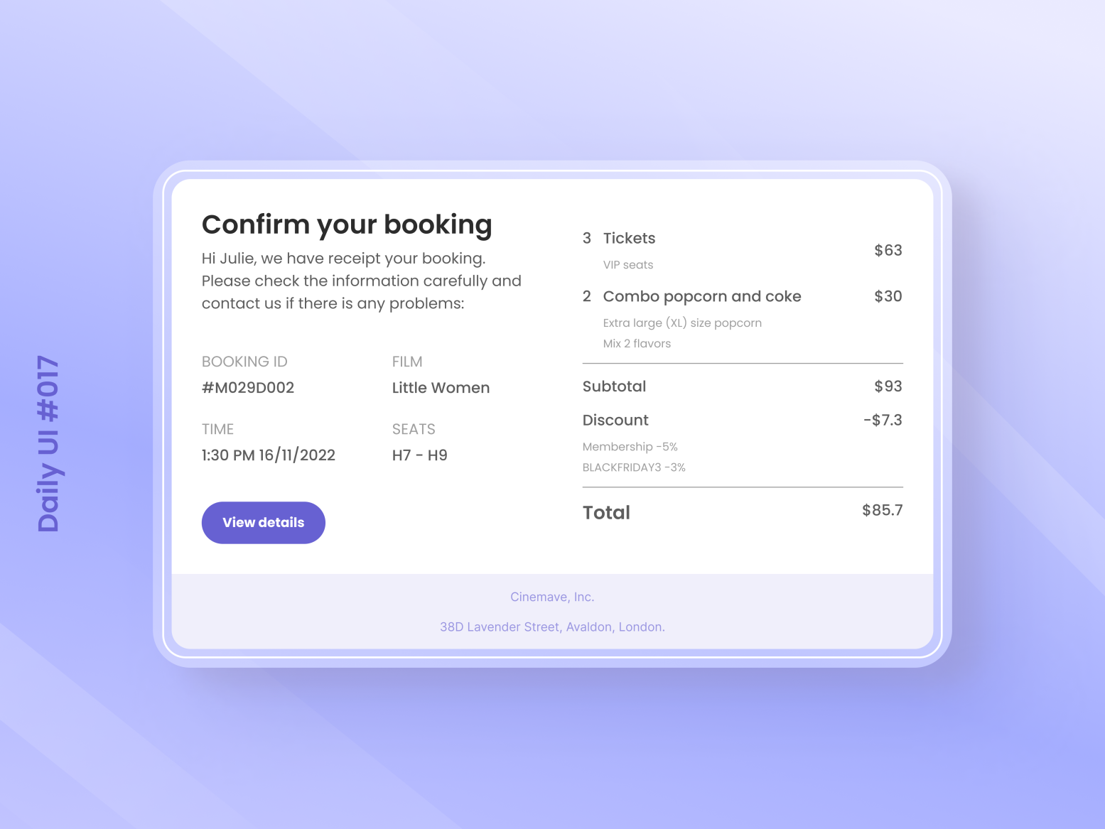 Daily UI #017: Email Receipt by Julie Le on Dribbble