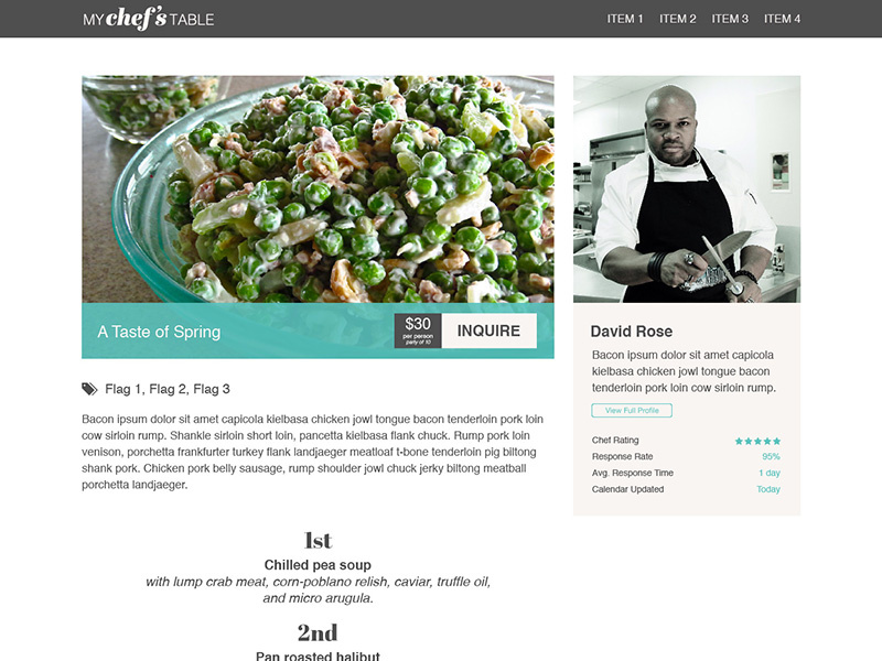 My Chef's Table Website Design - Menu Detail Page by Mike Lorey on Dribbble