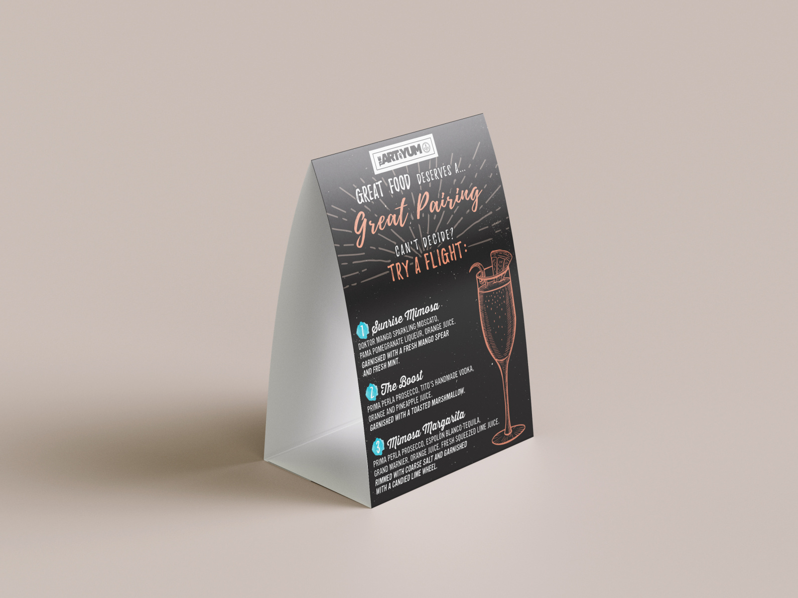 Cocktail Flight Table Tent Mockup by Alyssa Cerone on Dribbble
