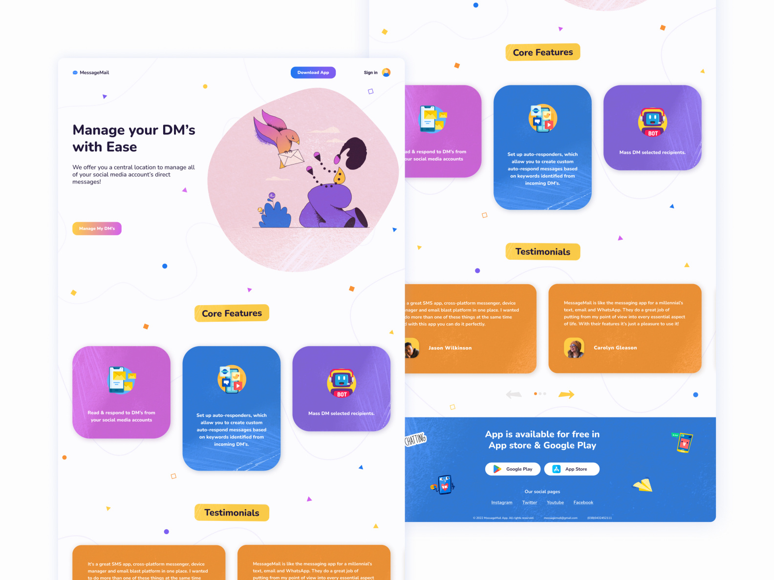 MessageMail App landing page by Nazarii Kapustynskyi on Dribbble