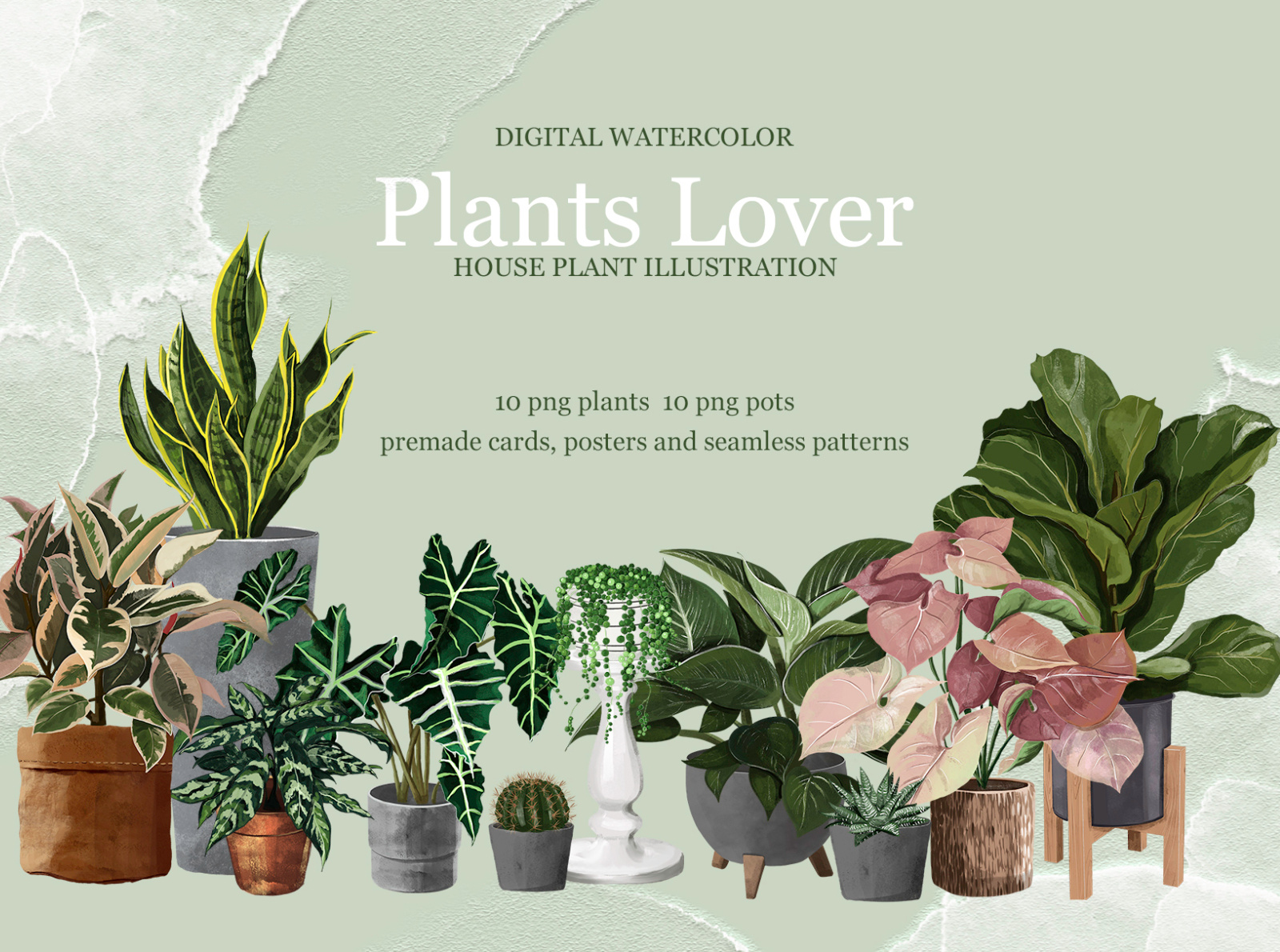 Plants Lover - Digital watercolor illustration pack by ...
