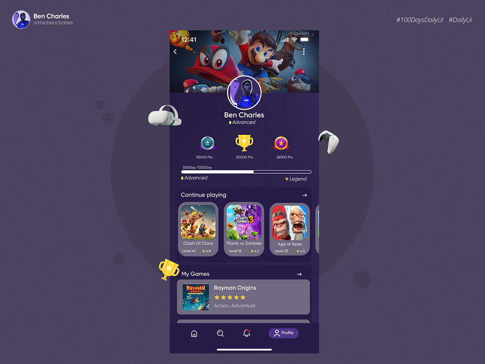Mobile App: Game User Profile. by Ben Charles on Dribbble