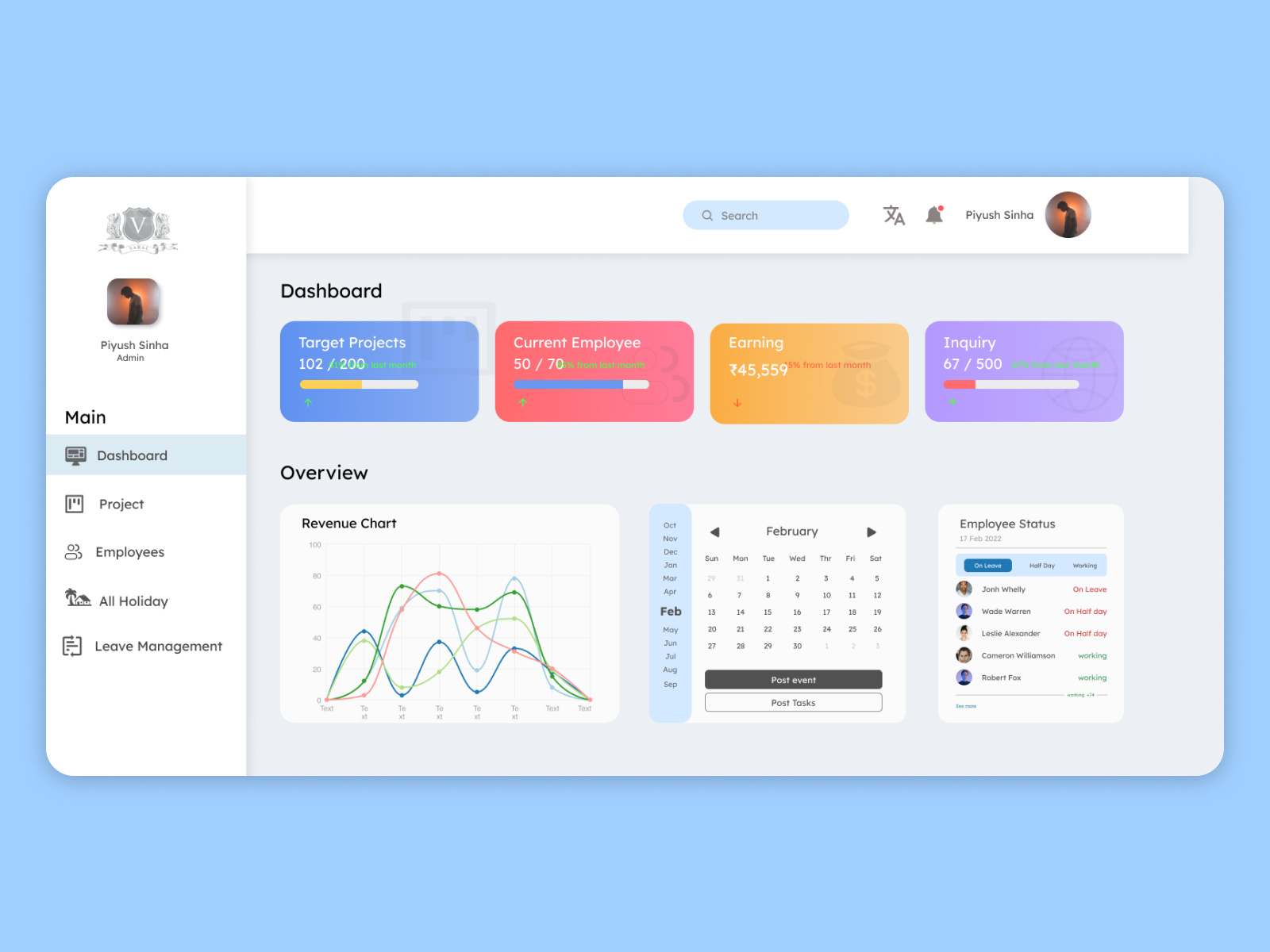 HR Dashboard #ui #uidesign by Piyush Sinha on Dribbble