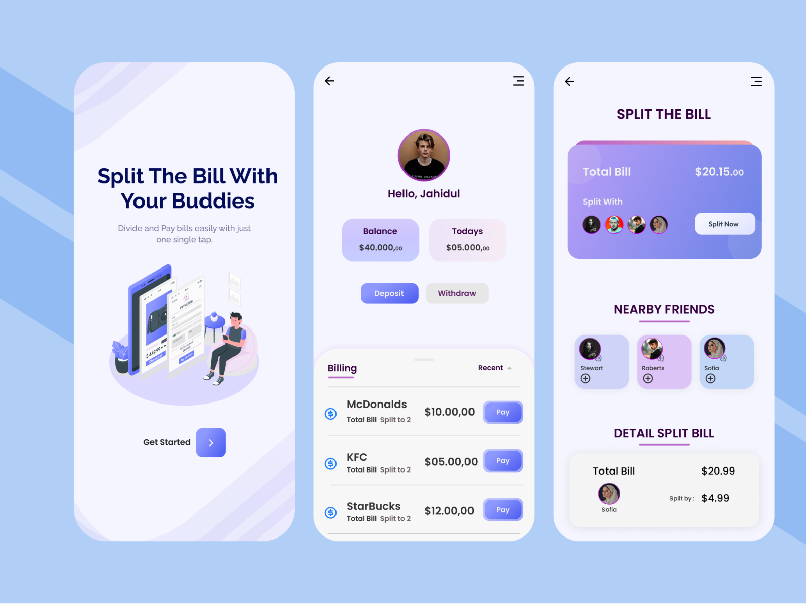 Bill App UI by Jahidul Islam on Dribbble