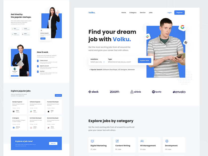 Volku - Job Finder Landing Page by Soni for TwFoo on Dribbble