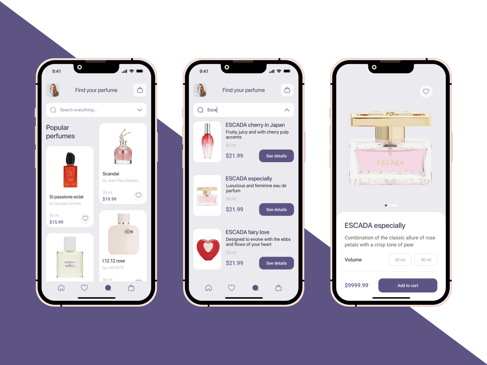 Mobile app design concept - perfume shop by Diana Afanasyeva on Dribbble