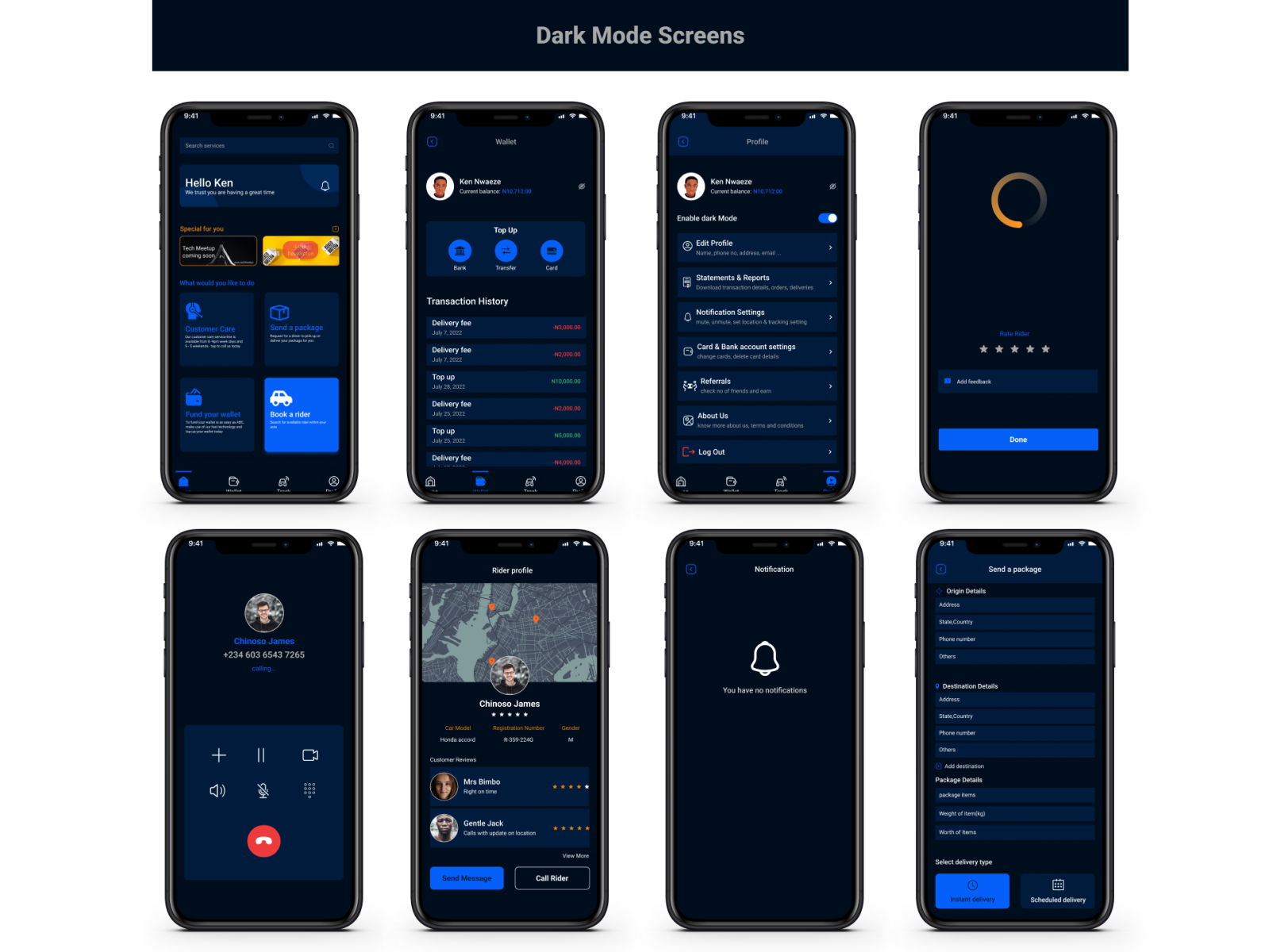 Dark mode - Mobile App - Logistics by Kennedy I. Nwaeze on Dribbble