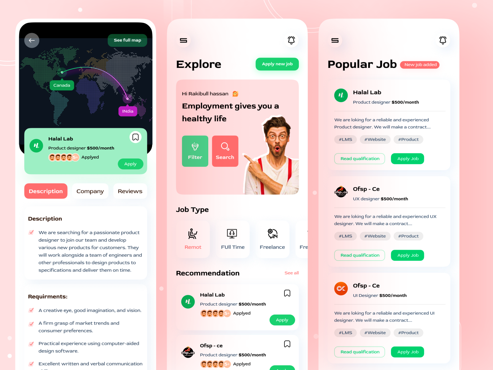 Job finder mobile app design by Rakibull Hassan on Dribbble