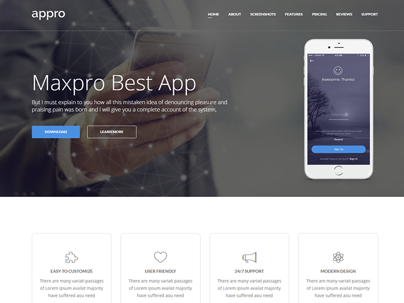 Appro – Multipurpose Landing Page Template by HasThemes on Dribbble