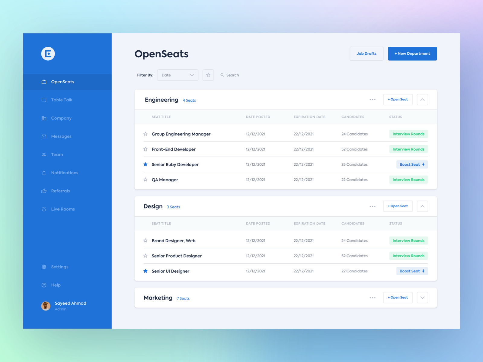 Hiring Platform - Dashboard UI by Sayeed Ahmad on Dribbble