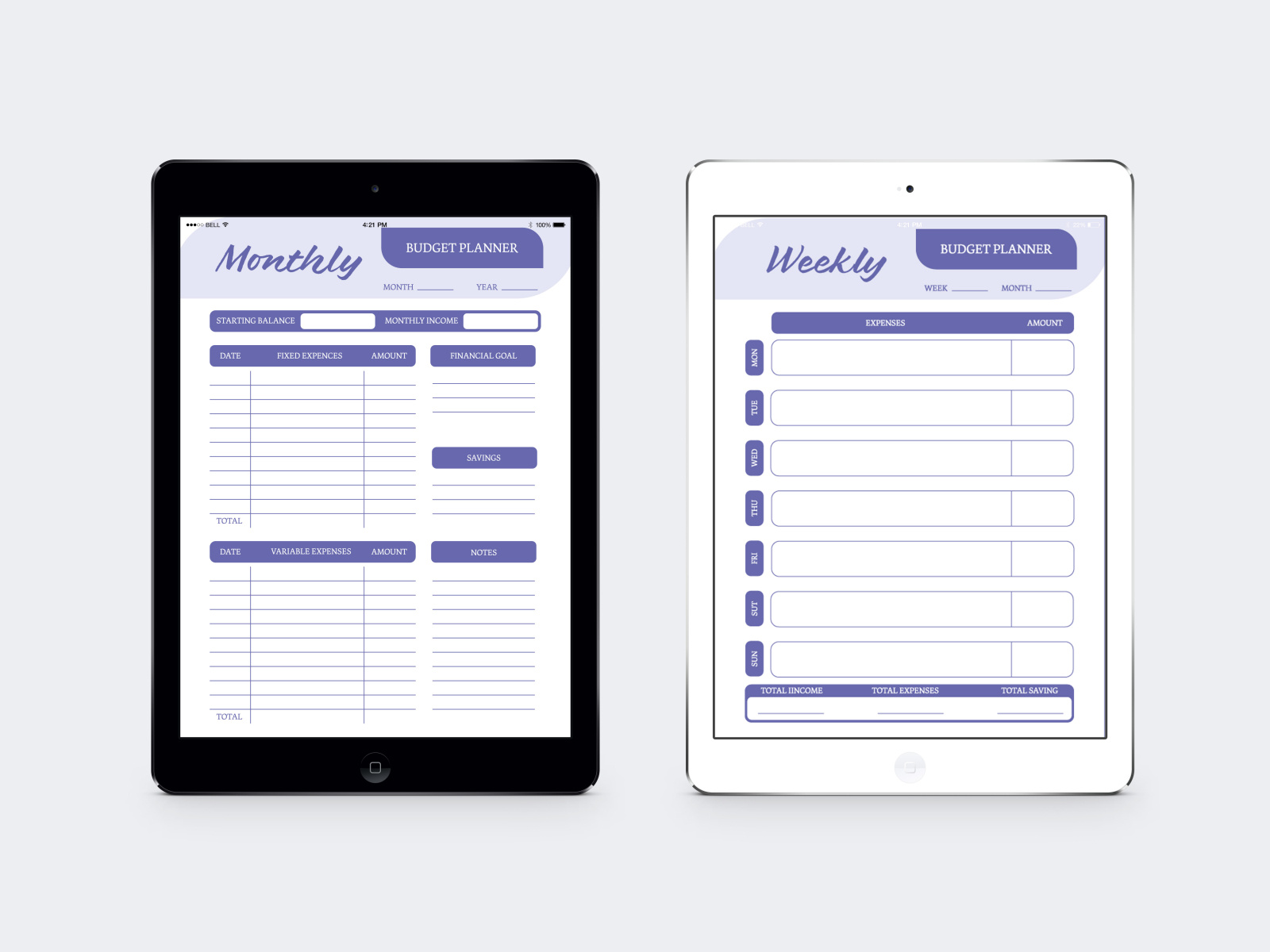 Monthly and weekly budget planners by Yulia on Dribbble